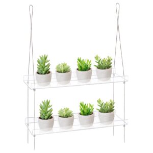 sumerflos 2-tier acrylic plant shelves for window of kitchen, bedroom, living room, 16 inch window wall flower double hanger boxes, height adjustable hanging shelves for indoor plants, succulents