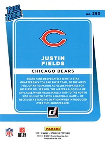 Justin Fields 2021 Donruss Mint Rated Rookie Card #253 Picturing this Chicago Bears First Round Pick in his Dark Blue Jersey