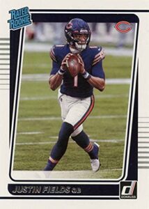 justin fields 2021 donruss mint rated rookie card #253 picturing this chicago bears first round pick in his dark blue jersey