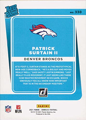 Denver Broncos 2021 Donruss Factory Sealed 10 Card Team Set featuring a Rated Rookie Card of Patrick Surtain II