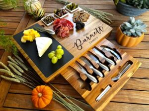 personalized charcuterie board set/19pcs cheese board and knife set, realtor closing gift, custom charcuterie board, wedding gift