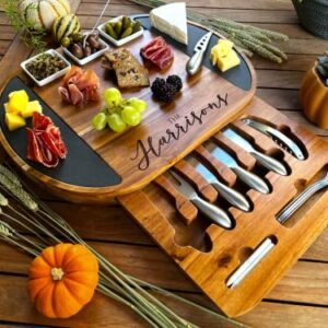 Personalized Charcuterie Board Set/19pcs Cheese Board And Knife Set, Realtor Closing gift, Custom Charcuterie board, Wedding Gift