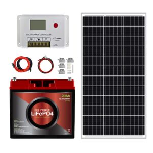 eci power 100w 12v solar power kit | 12v 20ah lifepo4 lithium battery | 100w mono rigid solar panel, 10a pwm solar charge controller | rv, trailer, camper, marine, off grid, solar projects