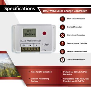 ECI Power 100W 12V Solar Power Kit | 12V 20Ah LiFePO4 Lithium Battery | 100W Mono Rigid Solar Panel, 10A PWM Solar Charge Controller | RV, Trailer, Camper, Marine, Off Grid, Solar Projects