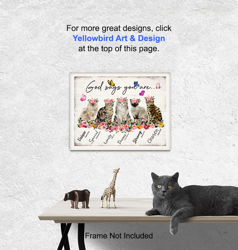 God Says You Are Cat Wall Art - Christian Inspirational Encouragement Gifts for Women - Bible Verses, Psalms, Scripture Wall Decor- Catholic Religious Gifts - Positive Motivational Quotes - Boho Decor