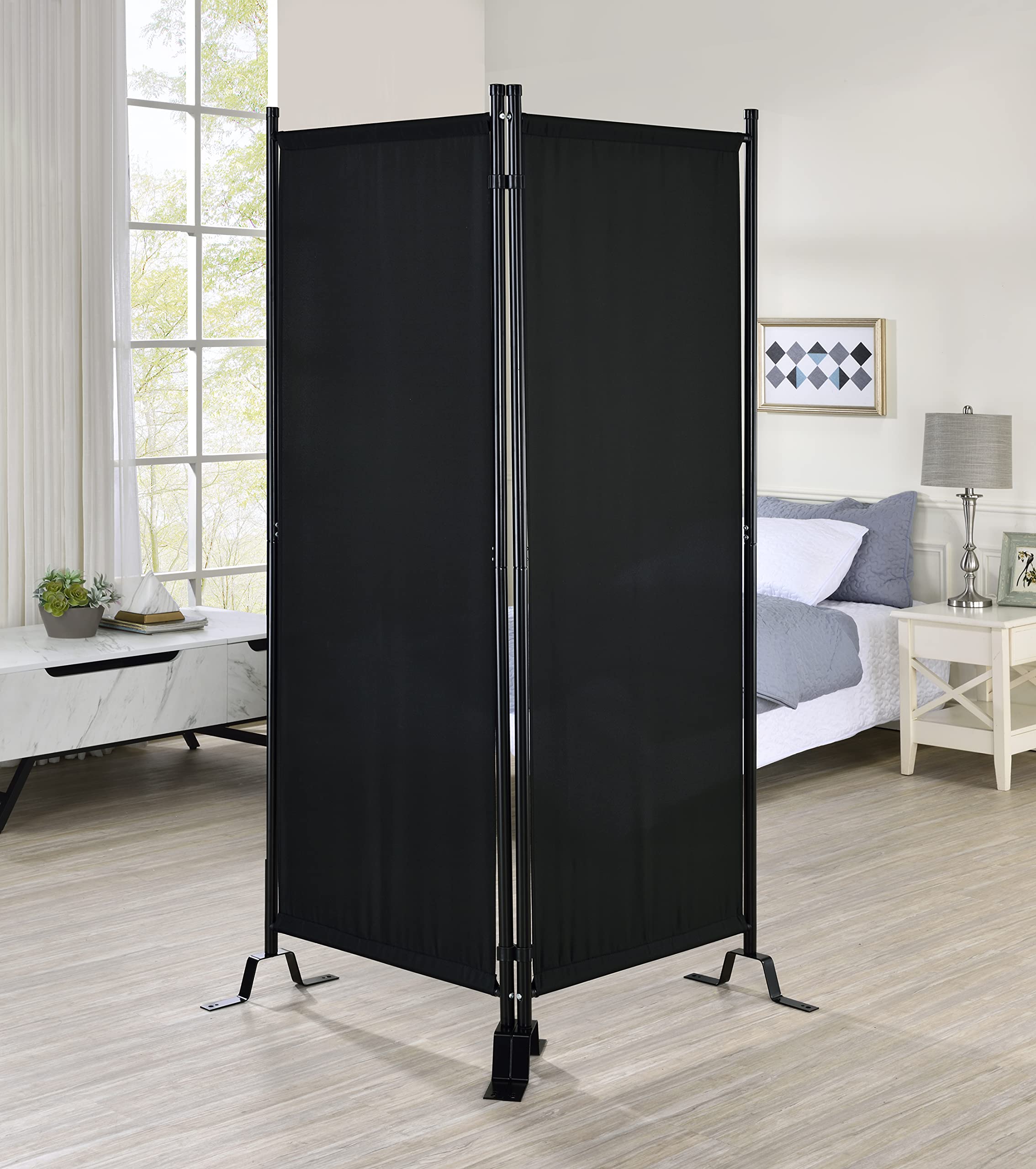 Proman Products FS17184 Galaxy II Indoor/Outdoor Room Divider (2-Panels, 24" w/Panel), Water Repellent Fabric, Metal Frame, 50.25" W x 12" D x 71" H, Black