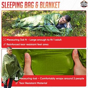 10 Piece Emergency Survival Shelter Kit - 1 Emergency Tent, 1 Emergency Sleeping Bag, 1 Emergency Blanket, 1 Summer Poncho, 1 Winter Poncho and More! Perfect for EDC, Car Kit, Bugout or Get Home Bag.