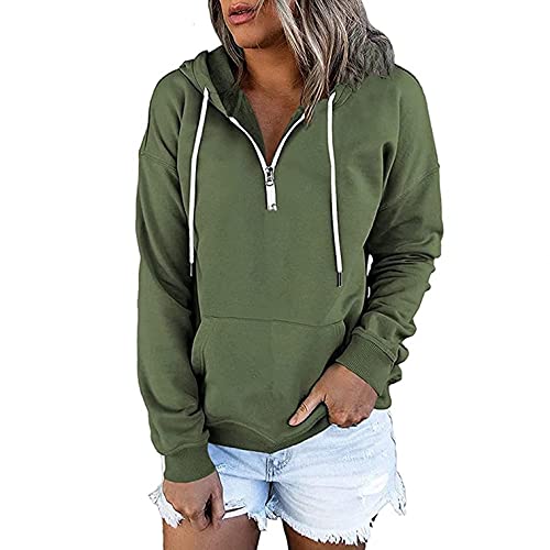 Baralonly Hoodies for Women Pullover Casual Zipper Hooded Sweatshirts Loose Long Sleeve Fall Tops Drawstring Pullover Shirts