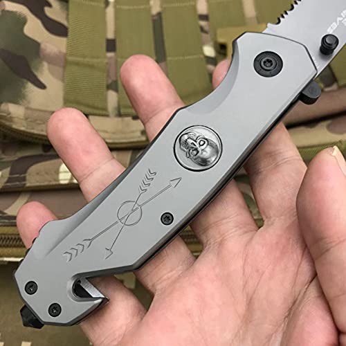 通用 Outdoor Camping Survival Knife Multifunction Tactical Rescue Tools Folding Hunting Knife w/Belt Cutter Glass Breaker Pocket Knife