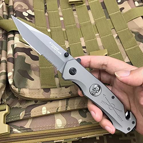 通用 Outdoor Camping Survival Knife Multifunction Tactical Rescue Tools Folding Hunting Knife w/Belt Cutter Glass Breaker Pocket Knife