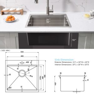 21 Inch Drop in Bar Sink Workstation-Bokaiya 21x20 Small Topmount Bar Sink Stainless Steel Drop In Sink 16 Gauge Outdoor RV Single Bowl Kitchen Bar Sink