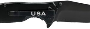 Black Tactical Folding Knife-3.5 Inch Stainless Steel Blade with American Flag | USA Rescue & Hunting Knife - Disabled USMC Vet Owned SMALL Business