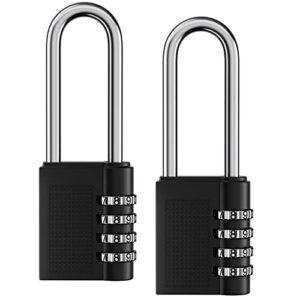 keiuline 4 digit outdoor waterproof long combination lock for school gym locker, gate, yard，fence locks 2 pack small black combo padlock