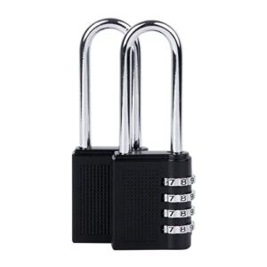 KEIULINE 4 Digit Outdoor Waterproof Long Combination Lock for School Gym Locker, Gate, Yard，Fence Locks 2 Pack Small Black Combo Padlock