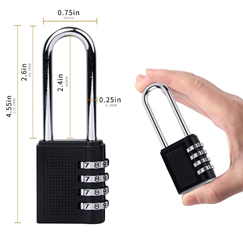 KEIULINE 4 Digit Outdoor Waterproof Long Combination Lock for School Gym Locker, Gate, Yard，Fence Locks 2 Pack Small Black Combo Padlock