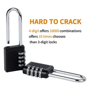 KEIULINE 4 Digit Outdoor Waterproof Long Combination Lock for School Gym Locker, Gate, Yard，Fence Locks 2 Pack Small Black Combo Padlock