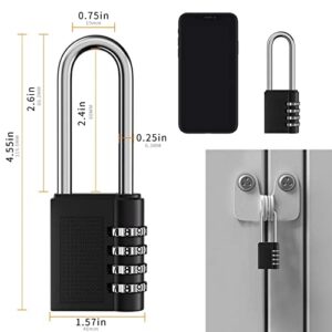 KEIULINE 4 Digit Outdoor Waterproof Long Combination Lock for School Gym Locker, Gate, Yard，Fence Locks 2 Pack Small Black Combo Padlock