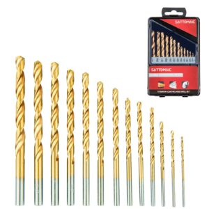 sattdmaic 13pcs drill bit set, hss metal drill bits with titanium finish, 1/16”-1/4” for wood, plastic, aluminum alloy, metal, with metal drill index (drill bit set)