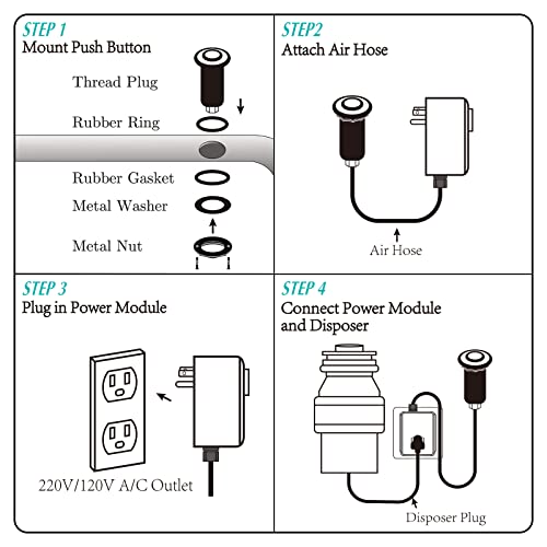 BESTILL Garbage Disposal Air Switch Kit, UL Listed, Sink Top On/Off Switch for Food Waste Disposer, Stainless Steel Push Button, Matte Black