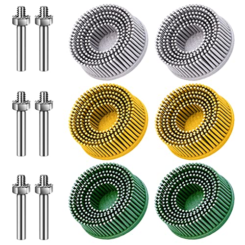 6 Pack 2 Inch Bristle Disc Grit 50# 80# 120# with 1/4" Shank Attachment Abrasive Coating Removal Disc for Metal (6, 2 inch)