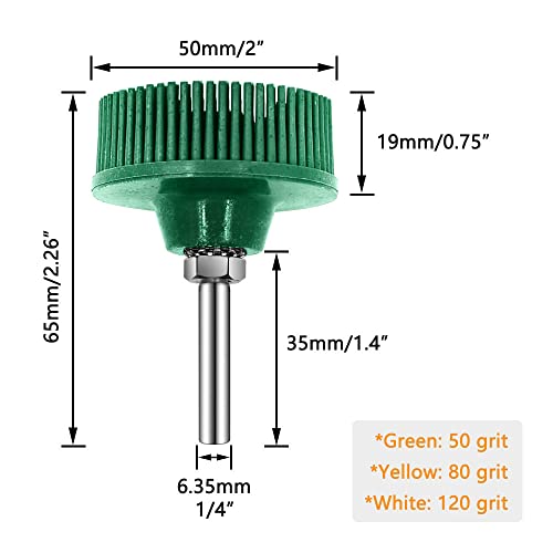 6 Pack 2 Inch Bristle Disc Grit 50# 80# 120# with 1/4" Shank Attachment Abrasive Coating Removal Disc for Metal (6, 2 inch)