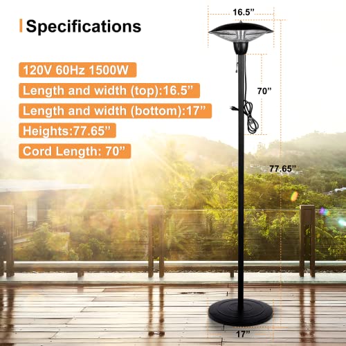 Simple Deluxe 1500W Patio Heater,Outdoor Patio Heater,Outdoor Electric Heater,Infrared Heater for Patios and Balconies, Camping, Tailgating 77.65" * 17"* 16.5"Black