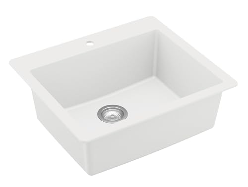 Karran QT-820 Top Mount 25 in. Single Bowl Quartz Kitchen Sink in White