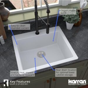 Karran QT-820 Top Mount 25 in. Single Bowl Quartz Kitchen Sink in White