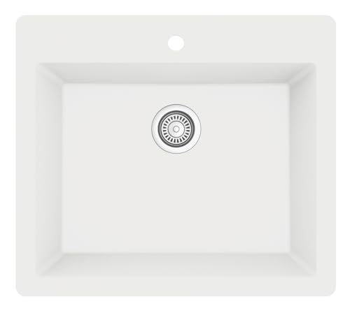 Karran QT-820 Top Mount 25 in. Single Bowl Quartz Kitchen Sink in White