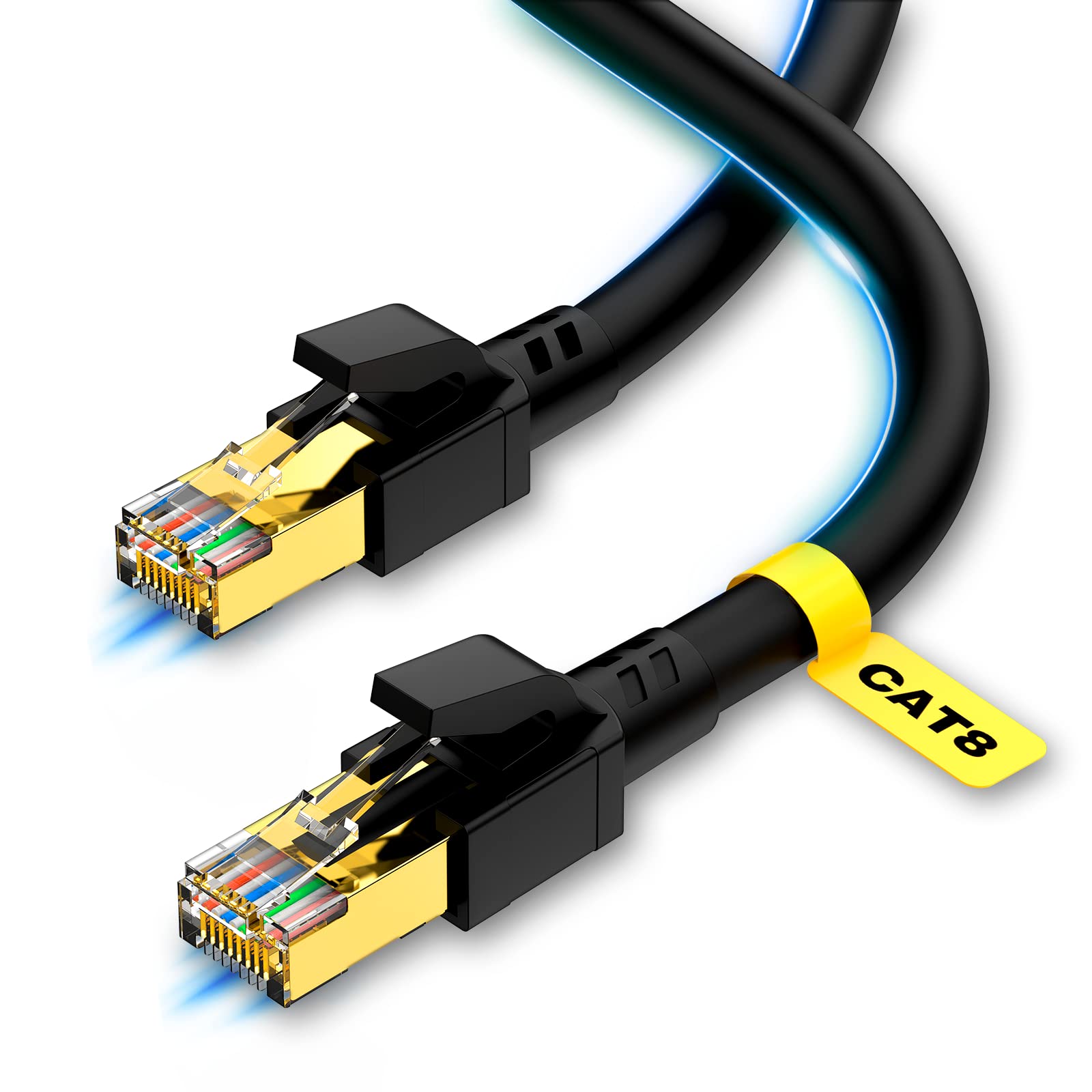 Cat 8 Ethernet Cable 6ft (2 Pack), Outdoor&Indoor, Faster Than Cat6 /Cat7 Cables, High Speed 26AWG Internet Cord 40Gbps 2000Mhz, Shielded Direct Burial RJ45 Network Cable,Weatherproof&UV Resistant