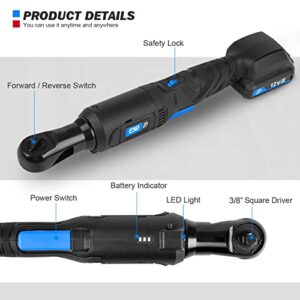 Prostormer Cordless Electric Ratchet Wrench Set 55Ft-lbs, 3/8" 12V Max Power Ratchet Kit with 2-Pack 2.0Ah Lithium-Ion Batteries, Fast Charger, 8 Sockets and Storage Bag