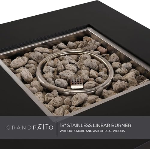 Grand Patio Outdoor Gas Fire Pit Table 28-Inch Square Propane Gas Fire Pit CSA Safety Approved 50000BTU with Steel Tabletop, Removable Lid, and Lava Rock for Garden, Backyard, and Deck Parties