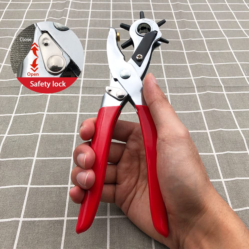 Leather Hole Punch Tool,Belt Hole Puncher,Leather Punch Plier,Revolving Punch Plier Kit Punching,Leather Stamping Tools Used in Various Leather Materials.eg:Belt,Leather,Purse Strap,Watch Strap ect.