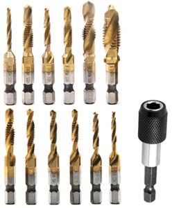 aiyun 13 pieces drill tap set, sae/metric drill tap bits set with quick change adapter, tap and drill (hss4341+hss4341)