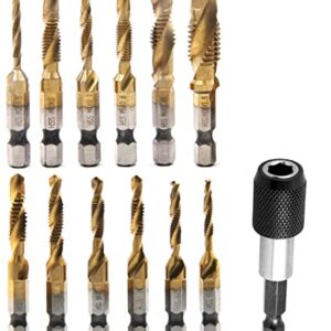 aiyun 13 Pieces Drill Tap Set, SAE/Metric Drill Tap Bits Set with Quick Change Adapter, Tap and Drill (HSS4341+HSS4341)