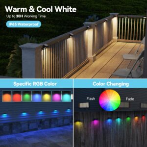 Bridika Solar Fence Lights, Outdoor Waterproof Warm White & Color Glow LED, Solar Outdoor Wall Lights for Backyard, Patio, Deck Railing, Stair Handrail, Pool and Wall (8 Packs)