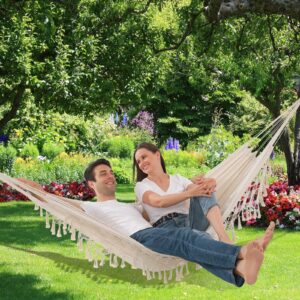 SXSEAGLE Hammock Hanging Swing Double Max 500lbs Macrame for Indoor Outdoor Patio Yard Garden (Beige)