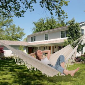 SXSEAGLE Hammock Hanging Swing Double Max 500lbs Macrame for Indoor Outdoor Patio Yard Garden (Beige)