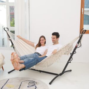 SXSEAGLE Hammock Hanging Swing Double Max 500lbs Macrame for Indoor Outdoor Patio Yard Garden (Beige)