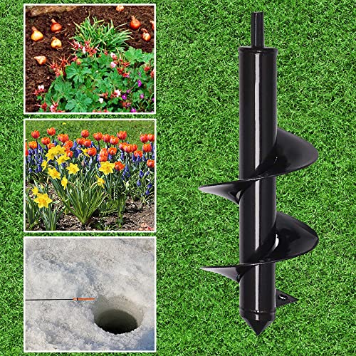 Ljliudu 4x 12 inch Auger Drill Bit fot Planting, Garden Plant Auger, Black