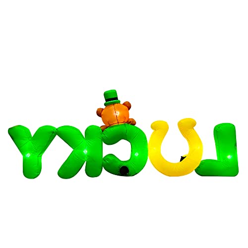 SEASONBLOW 8Ft Inflatable St. Patrick's Day Lucky Letters Bear with Gold Pot Decoration LED Light Up Decor for Home Yard Lawn Garden Indoor Outdoor