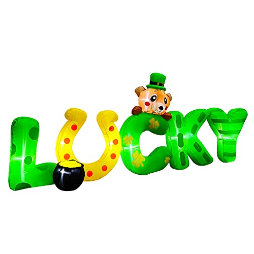 SEASONBLOW 8Ft Inflatable St. Patrick's Day Lucky Letters Bear with Gold Pot Decoration LED Light Up Decor for Home Yard Lawn Garden Indoor Outdoor