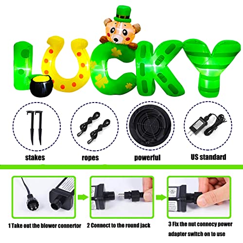 SEASONBLOW 8Ft Inflatable St. Patrick's Day Lucky Letters Bear with Gold Pot Decoration LED Light Up Decor for Home Yard Lawn Garden Indoor Outdoor