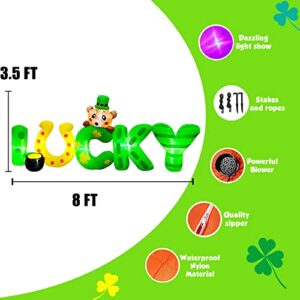 SEASONBLOW 8Ft Inflatable St. Patrick's Day Lucky Letters Bear with Gold Pot Decoration LED Light Up Decor for Home Yard Lawn Garden Indoor Outdoor