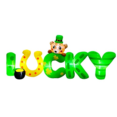 SEASONBLOW 8Ft Inflatable St. Patrick's Day Lucky Letters Bear with Gold Pot Decoration LED Light Up Decor for Home Yard Lawn Garden Indoor Outdoor