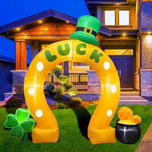 seasonblow 7 ft inflatable st. patrick's day lucky horseshoe arch archway with shamrock and gold pot decoration led light up for home yard lawn garden indoor outdoor