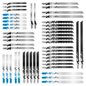 Jigsaw Blades Set 48pcs,Contractor Assorted T Shank Jig Saw Blades,Multi-Purpose HCS/HSS Saw Blades for Cutting Wood,Plastic,Metal