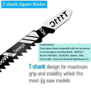 Jigsaw Blades Set 48pcs,Contractor Assorted T Shank Jig Saw Blades,Multi-Purpose HCS/HSS Saw Blades for Cutting Wood,Plastic,Metal