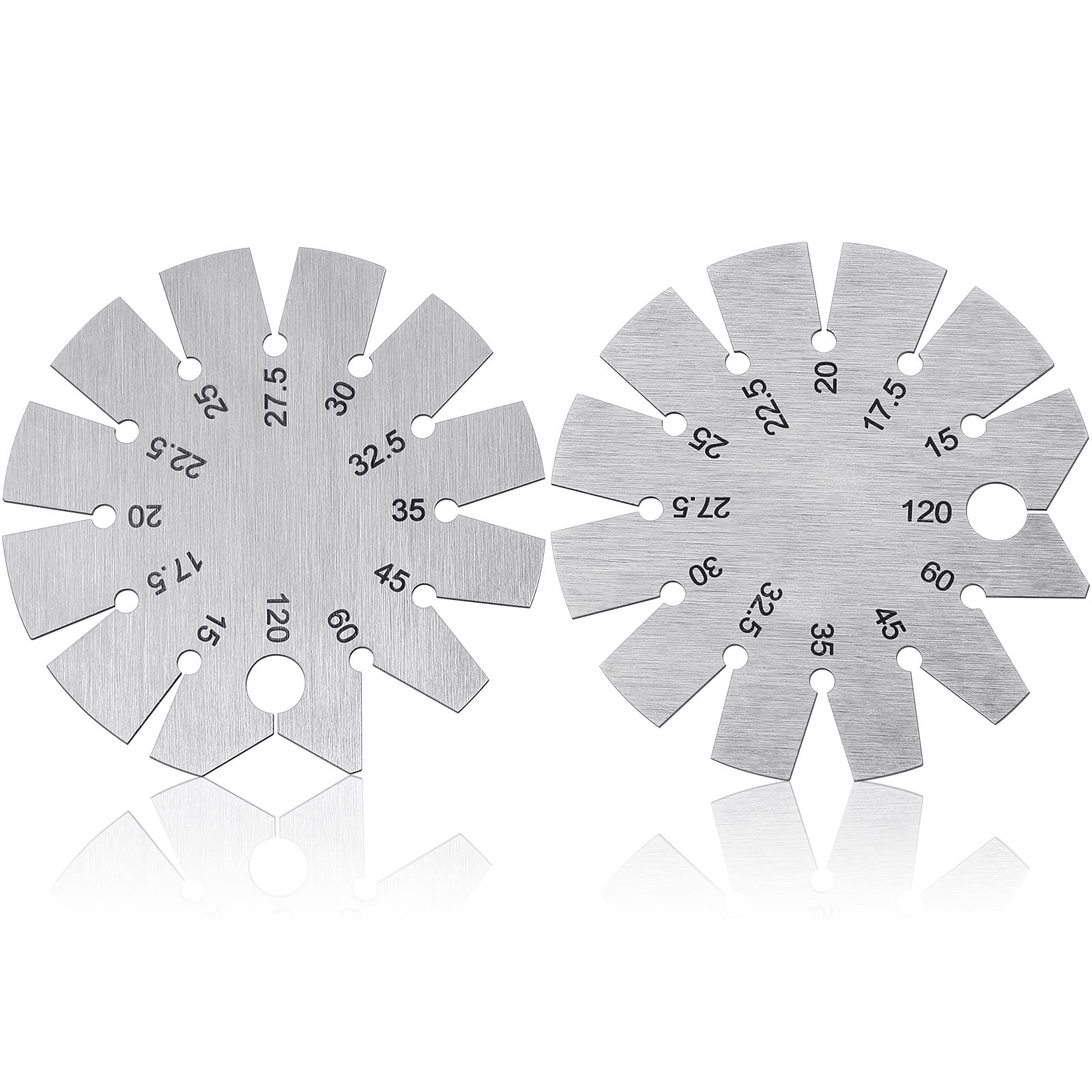 2 Pieces Stainless Steel Bevel Gauge Axe Angle Gauge Round Shape Knife Angle Finder Knife Blade Angle Gauge 15-120 Degree for Measuring Knife Angle