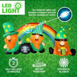 BLOWOUT FUN 8ft Inflatable St. Patrick's Day 3 Gnomes with Rainbow Decoration, LED Blow Up Lighted for Indoor Outdoor Holiday Art Decor Clearance